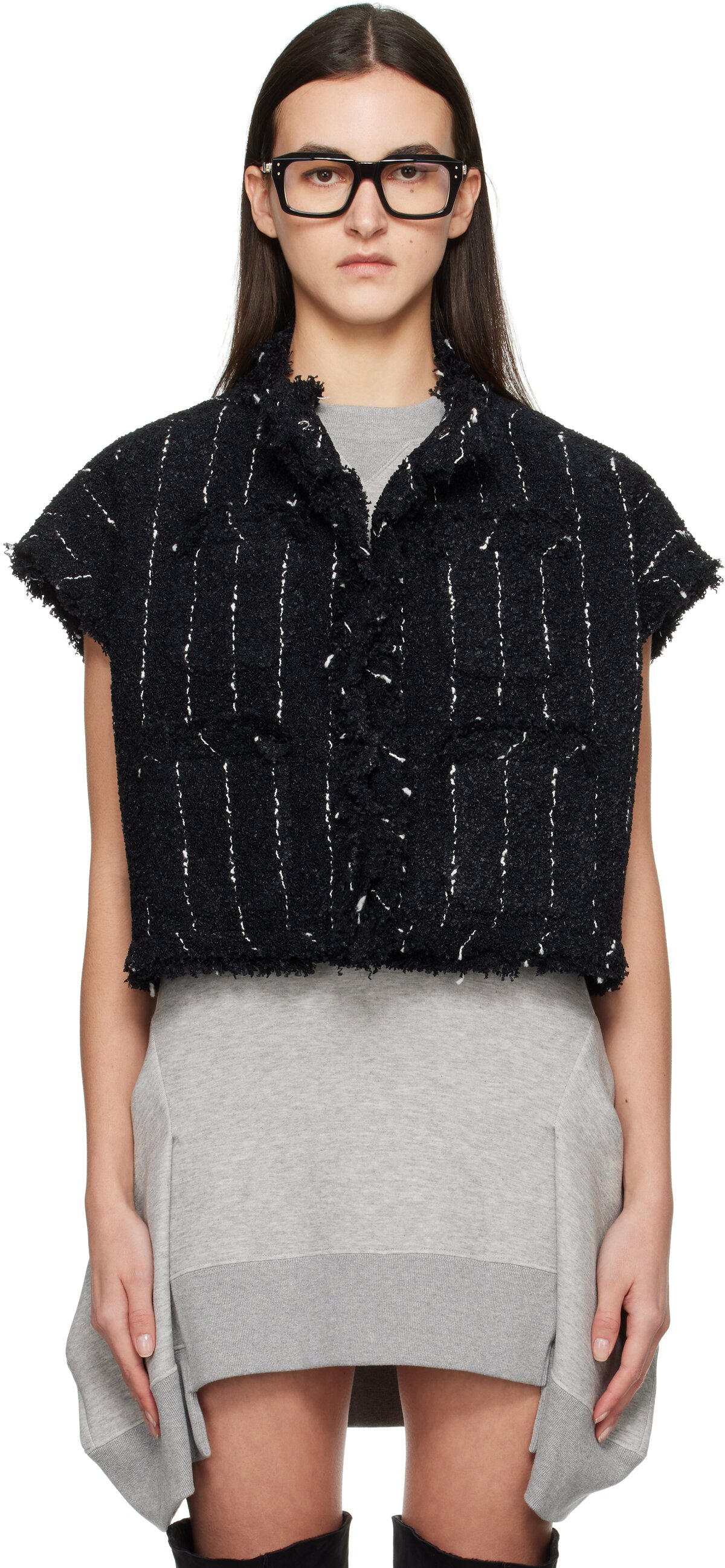 sacai ツイードジレ Sacai Tweed Gilet - Black | Editorialist